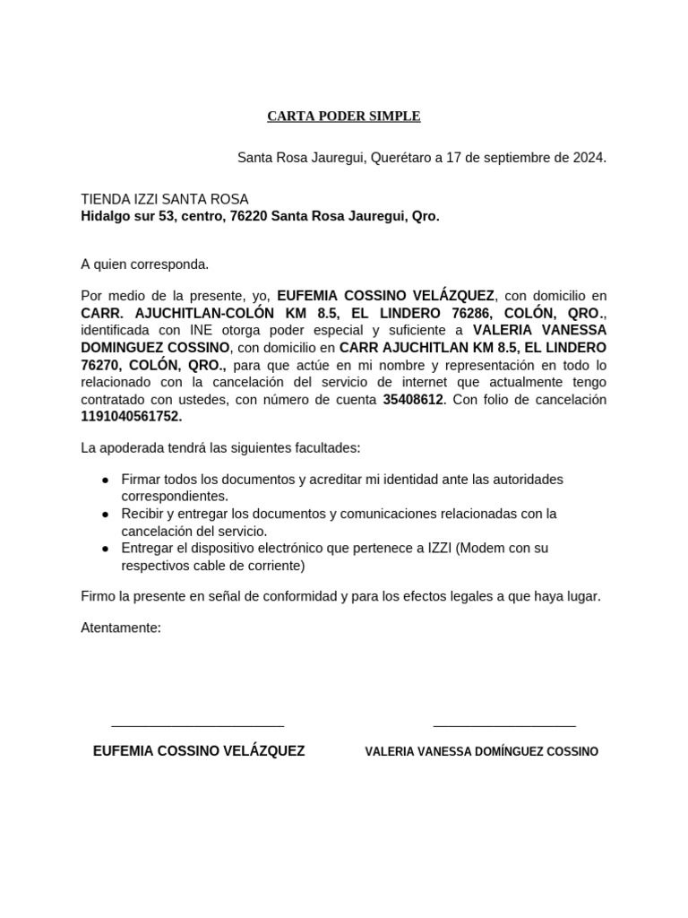 Carta Poder para Cancelar Izzi | PDF
