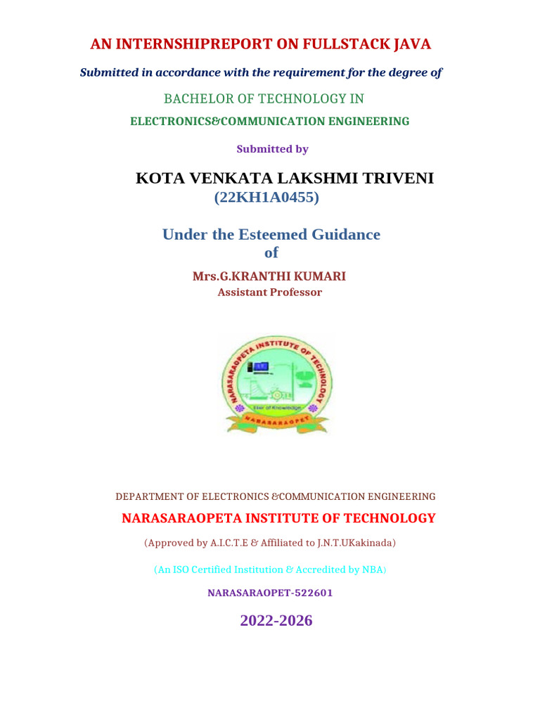 22KH1A0455 Intership 2 | PDF | Class (Computer Programming) | Java Virtual Machine