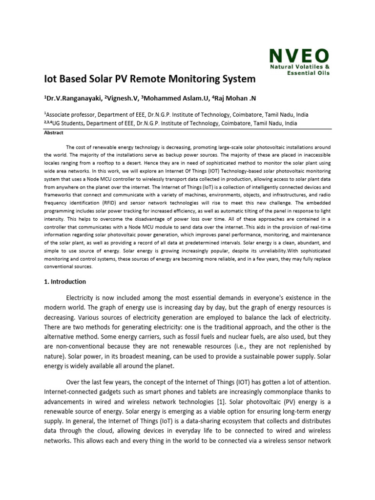 Iot Based Solar PV Remote | PDF
