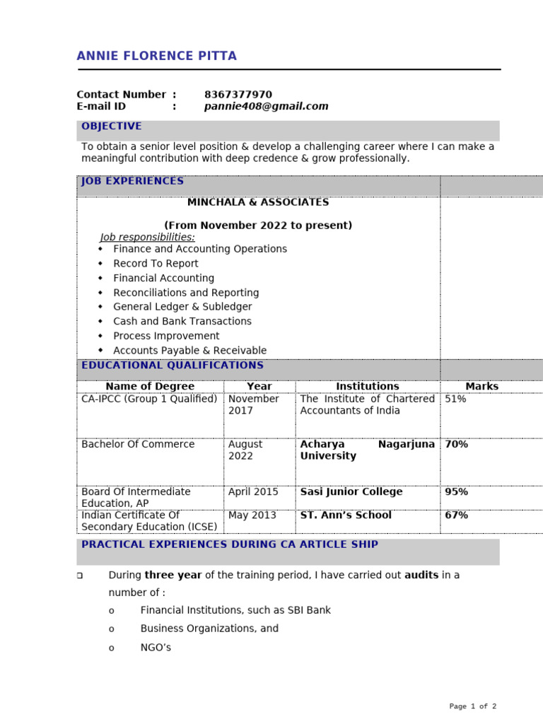 Annie CV | PDF | Accounting