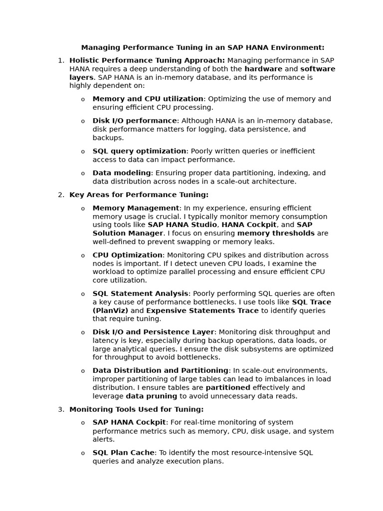 Managing Performance Tuning in An SAP HANA Environment | PDF | Program Optimization | Databases