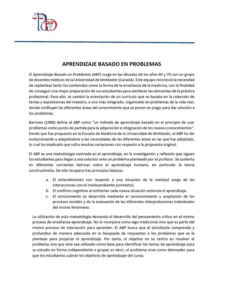 Aprendizaje Basado en Problemas | PDF