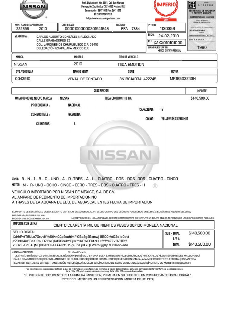 Factura Nissan 90 | PDF
