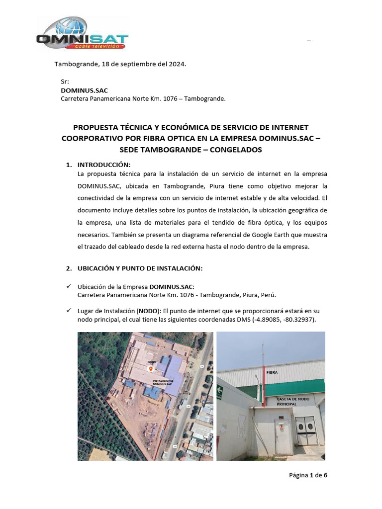 Propuesta de Servicio de Internet Coorporativo Por Fibra Optica en Dominus - Sac | PDF