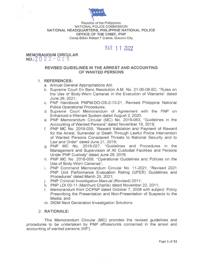 Revised Guidelines in The Arrest and Accounting of Wanted Persons With ...
