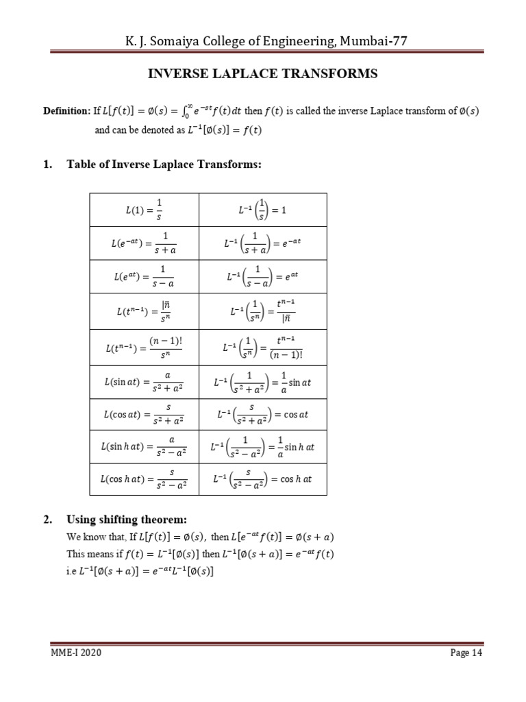 Inverse Laplace Transforms-1 | PDF