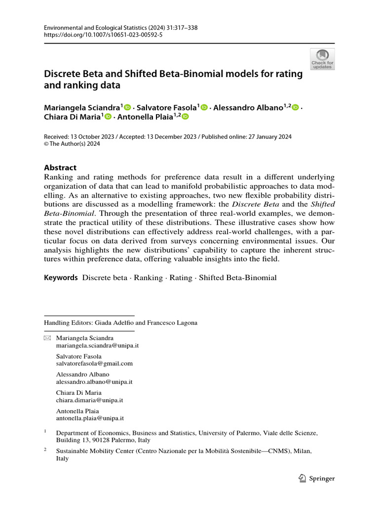 Discrete Beta and Shifted Beta Binomial Models For Rating and Ranking Data | PDF