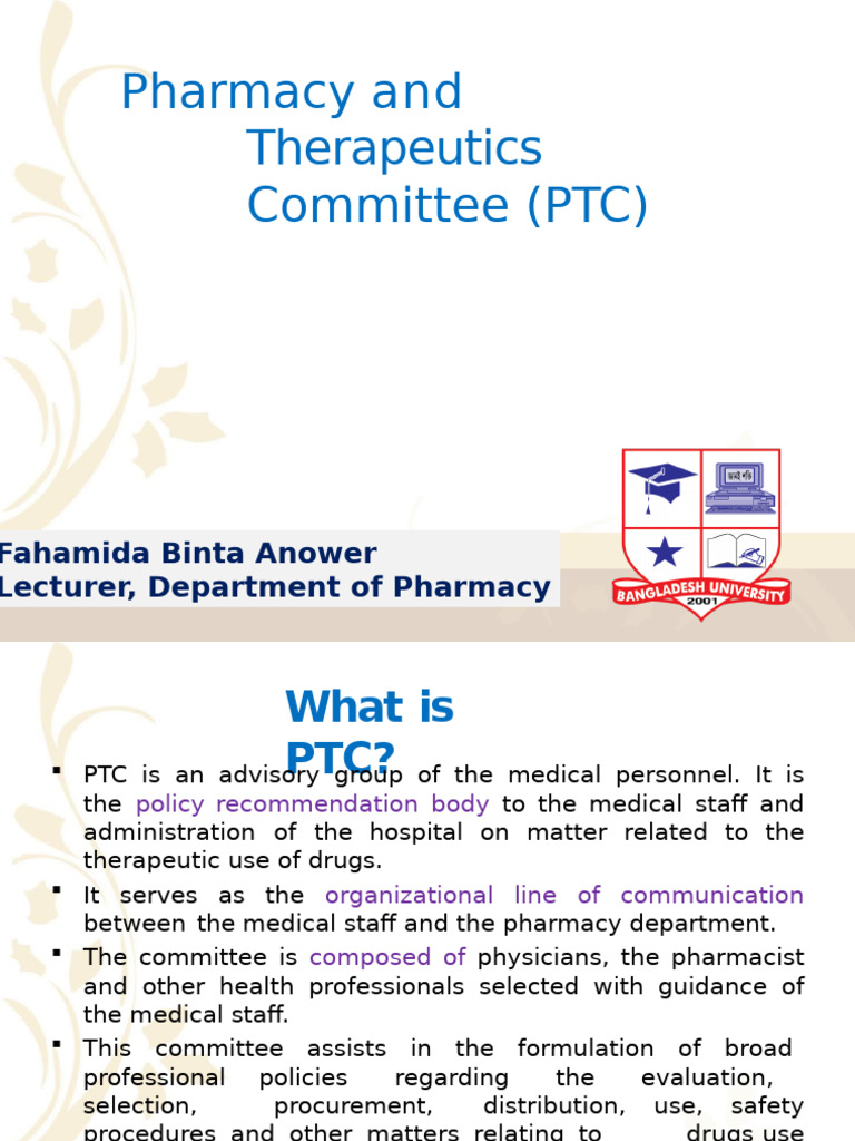 Pharmacy and Therapeutics Committee | PDF