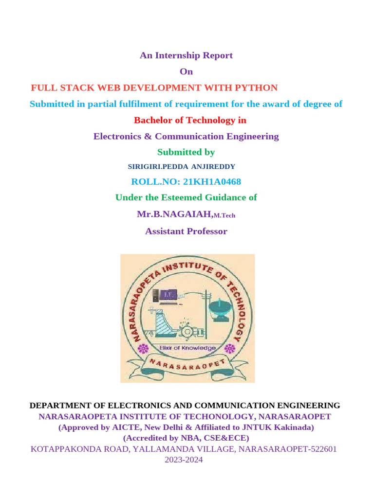 An Internship Report On: Full Stack Web Development With Python | PDF