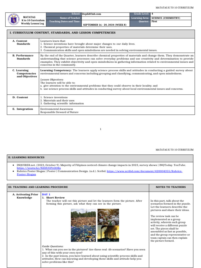 DLL - Science 4 Q1 - W8 | PDF