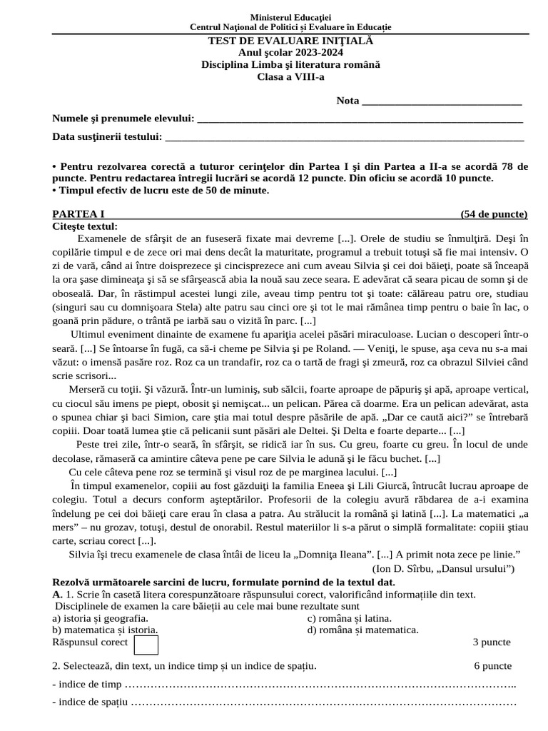Test Initial Cl. 8 20232024 | PDF