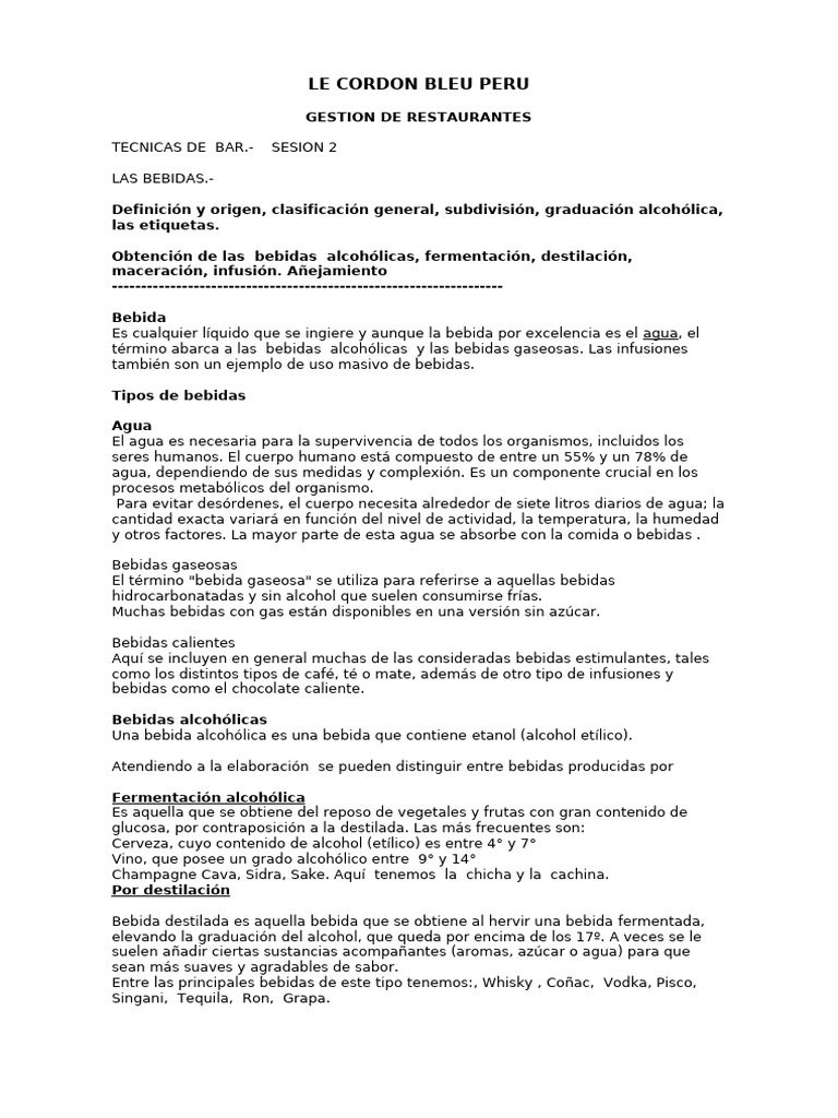 Cordon B - Las Bebidas | PDF