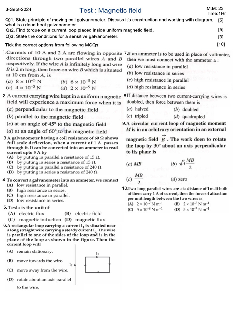 Magnetic Field Test 2 | PDF