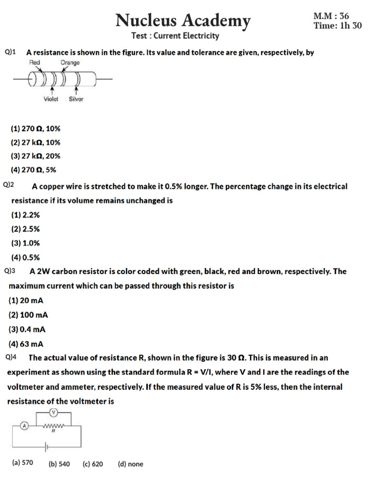 Current Electricity Test 2 | PDF
