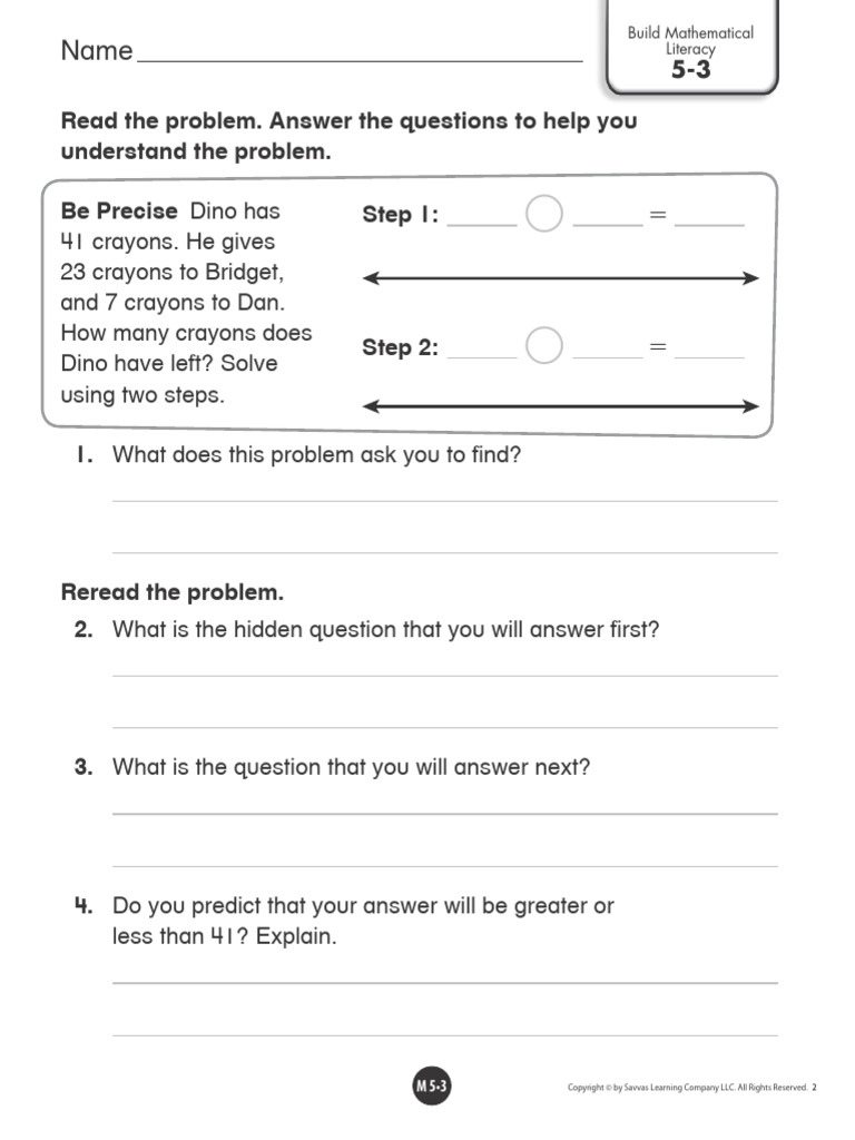 Read The Problem. Answer The Questions To Help You Understand The ...