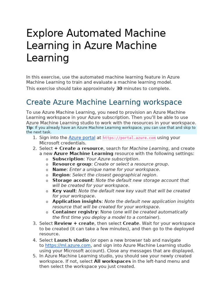 Machine Learning in Azure Machine Learning | PDF