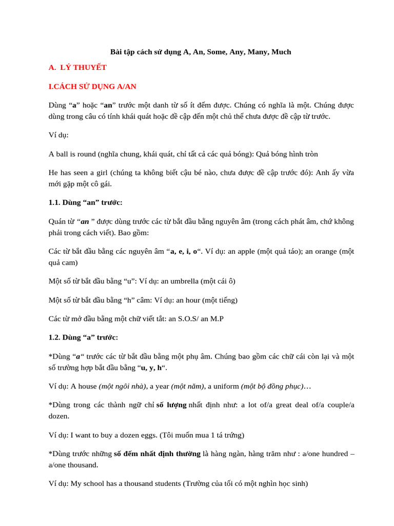 Cách S D NG A/an/the/some/any/many/much | PDF