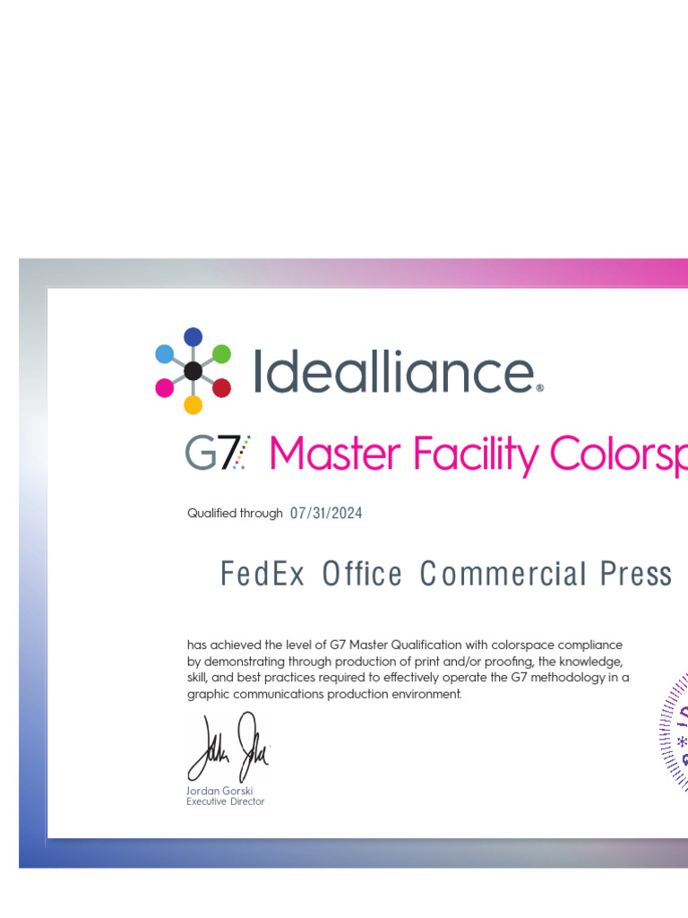 Idealliance G7MasterQual Color Certificate 2023 PDF | PDF
