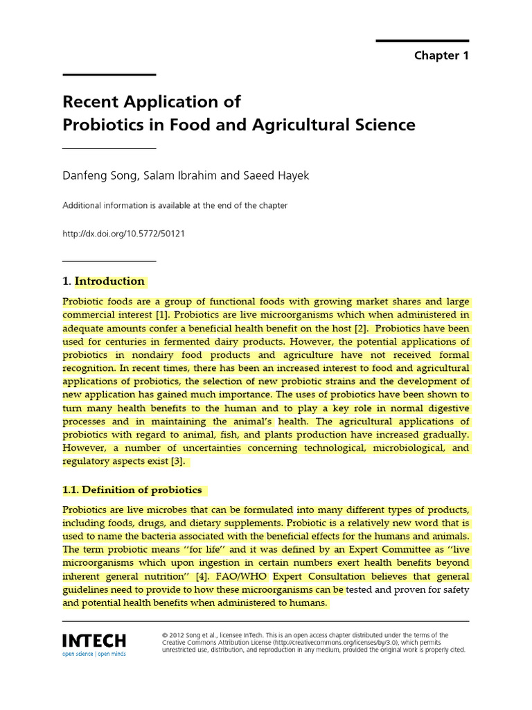 InTechRecent - Application - of - Probiotics - in - Food - and - Agricultural - Science | PDF ...