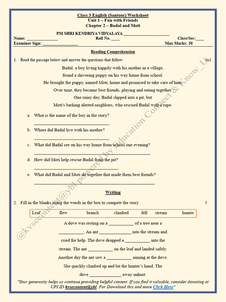 Class 3 English (Santoor) Unit 1 - Fun With Friends Chapter 2 - Badal ...