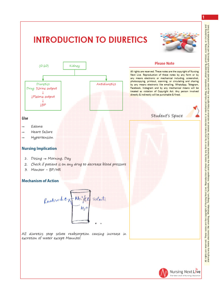 784) Introduction To Diuretics - Note | PDF