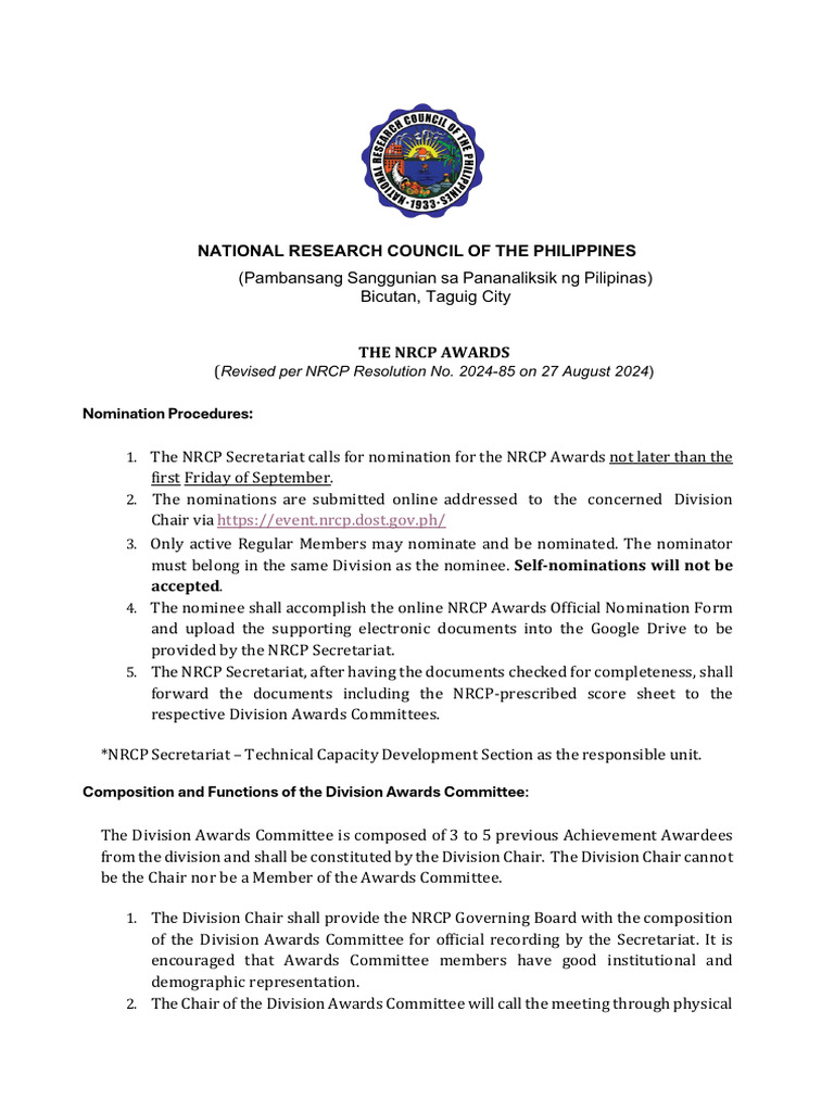 Revised Guidelines and Criteria for the NRCP Awards_NRCP RS 2024-85 (1 ...