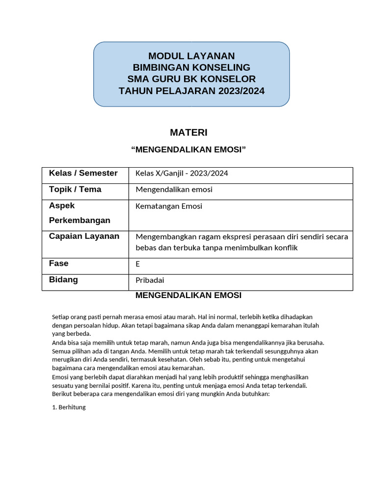 MODUL 2 Kelas X Ganjil BK | PDF