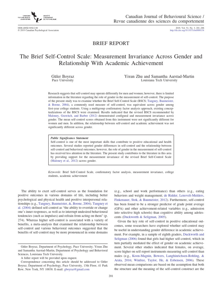 The Brief Self-Control Scale: Measurement Invariance Across Gender and ...