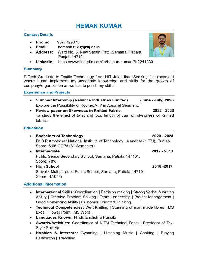Heman Kumar NIT Jalandhar. | PDF | Career & Growth