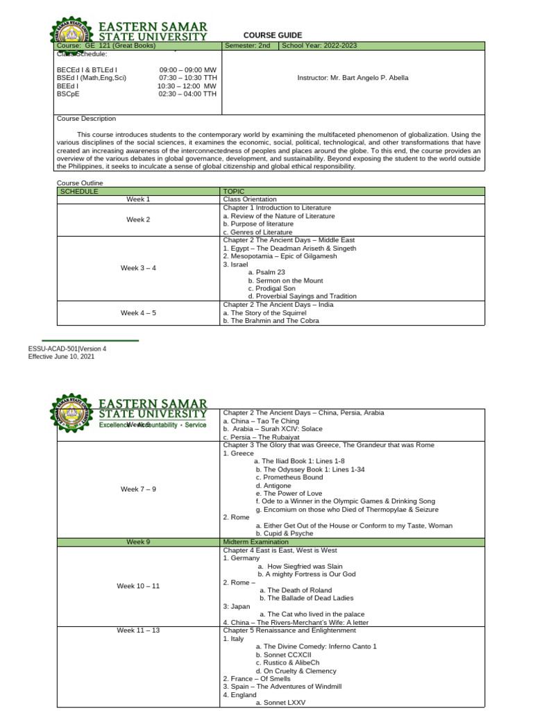 GE 121 Great Books Course Guide | PDF