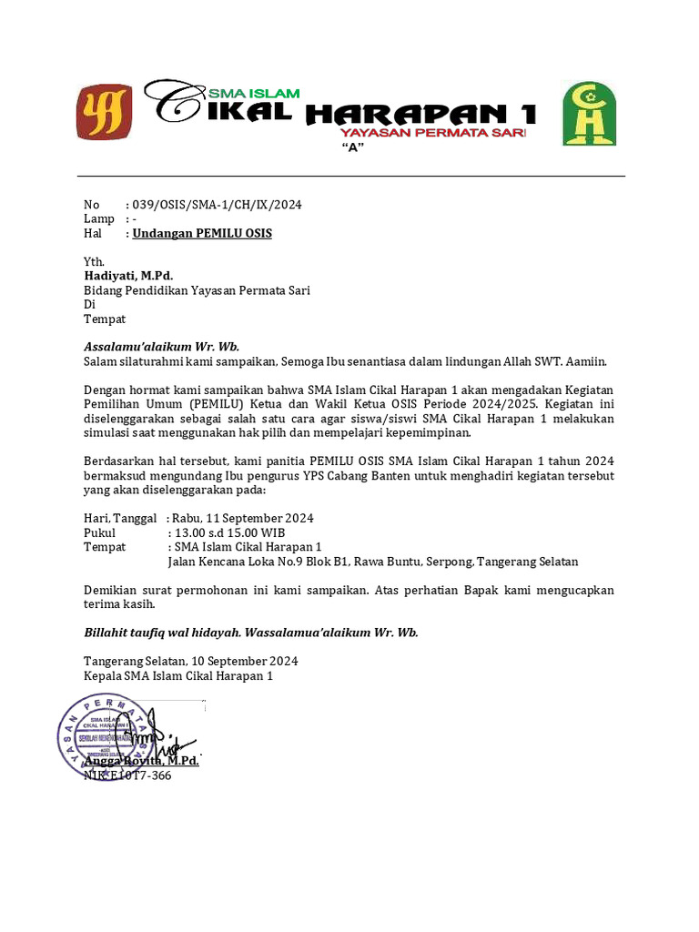 Surat Undangan Pemilu OSIS SMA | PDF