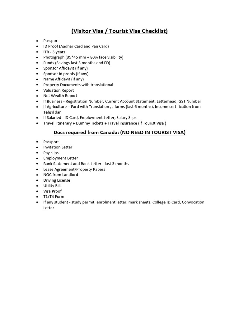 Visitor Visa Checklist | PDF
