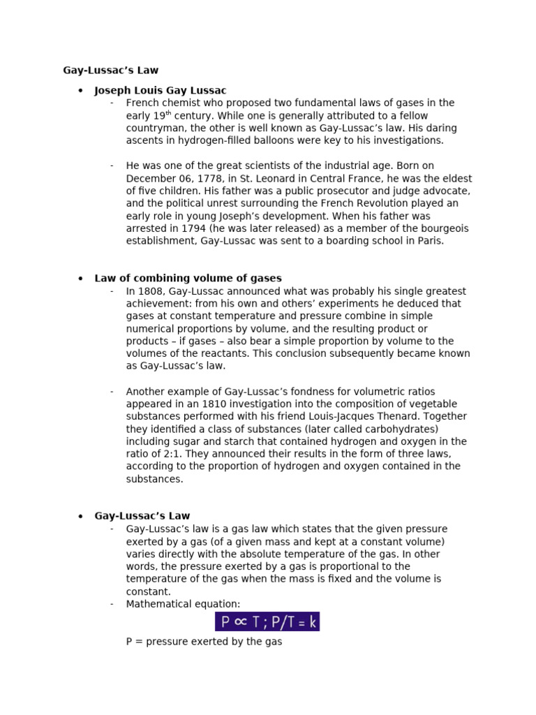 Gay-Lussac's Law Grade 10 Science | PDF