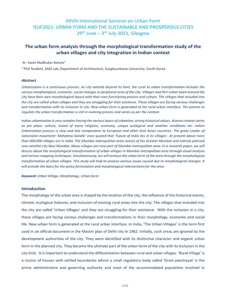 Bahale ISUF 2021 The Urban Form Analysis Through The Morphological ...