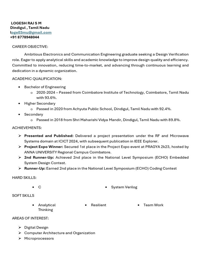 Logesh Raj S M Dindigul, Tamil Nadu L +91 8778948044 | PDF
