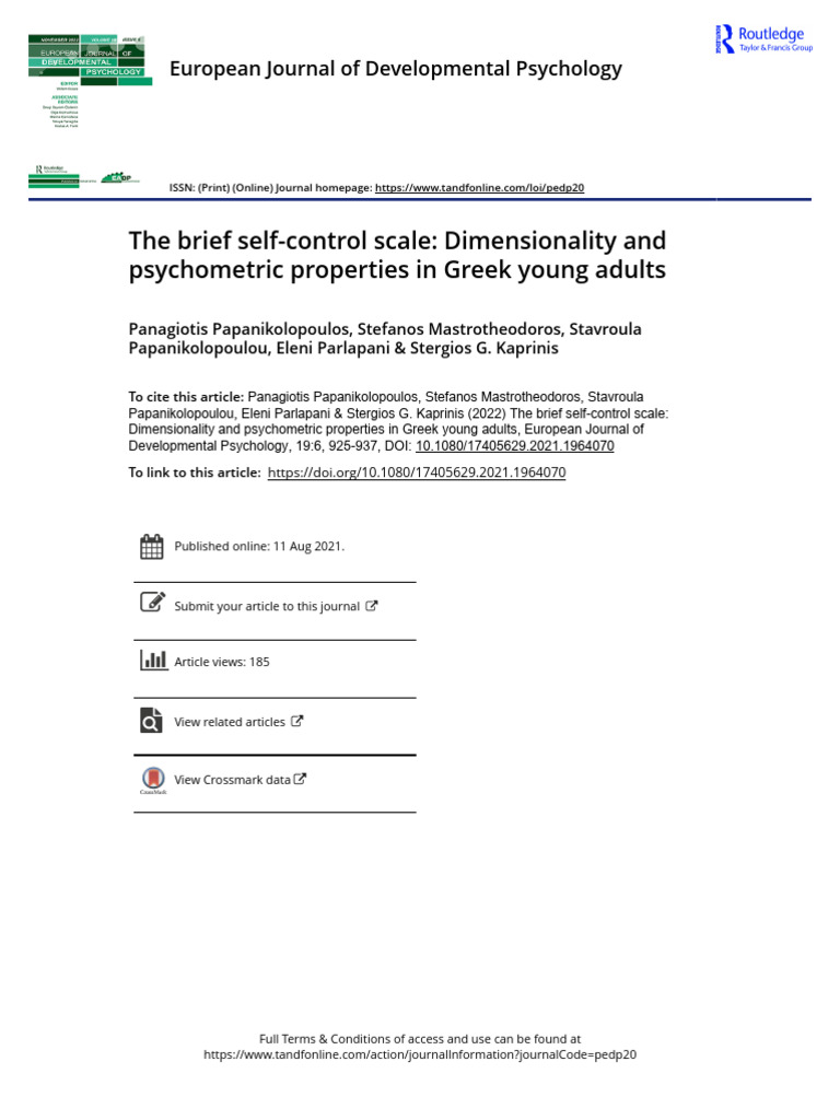 The Brief Self Control Scale Dimensionality and Psychometric Properties ...
