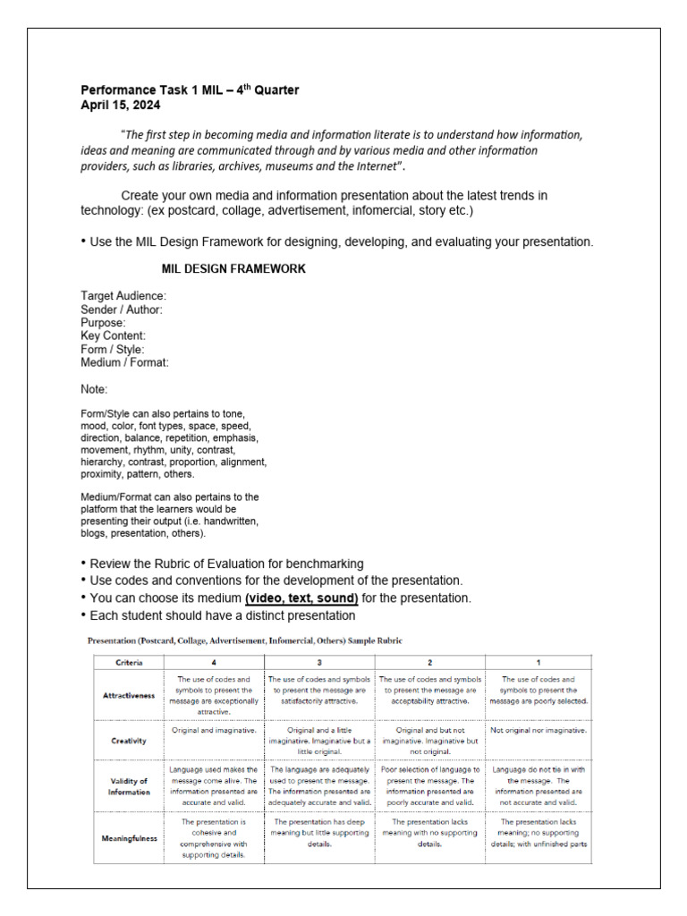 Performance Task 1 MIL | PDF