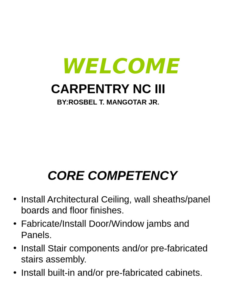 Carpentry NC Iii Power Point - 1 | PDF | Stairs | Framing (Construction)