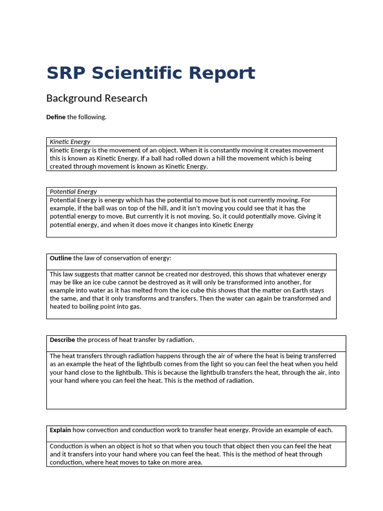 Scientific Report Background Research | PDF