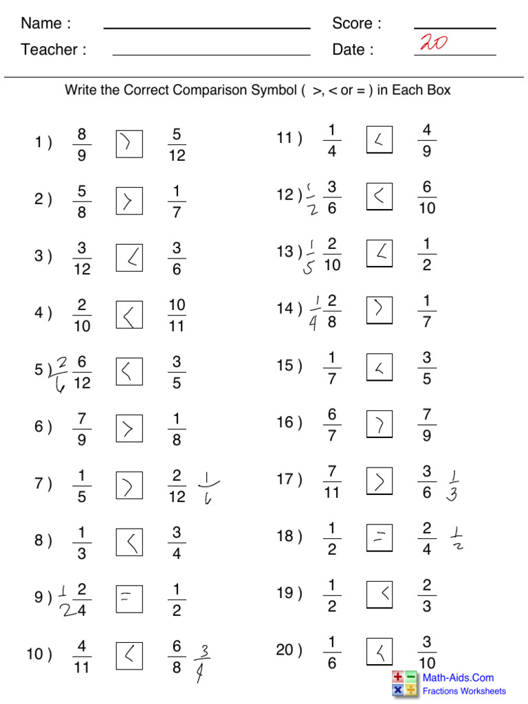 Different-Numerators-and-Denominators-Worksheet-1 | PDF