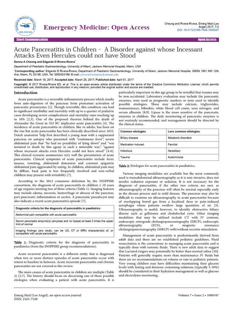Acute Pancreatitis in Children A Disorder Against Whose Incessant ...