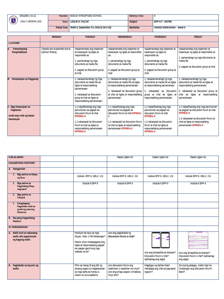 DLL WEEK 6 EPP V | PDF