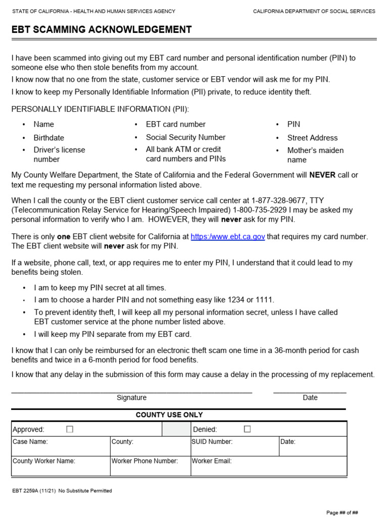 EBT Scamming Acknowledgement (EBT 2259A) en | PDF
