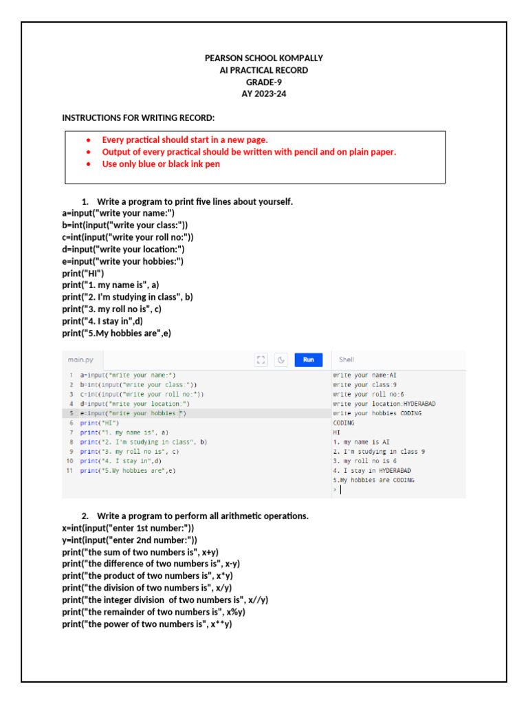AI GR IX PRACTICAL FILE | PDF