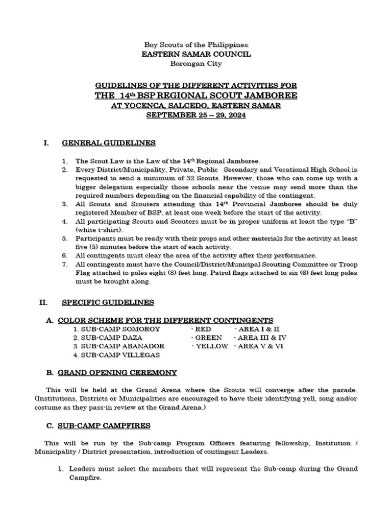 14th Regional Scout Jamboree Guidelines | PDF