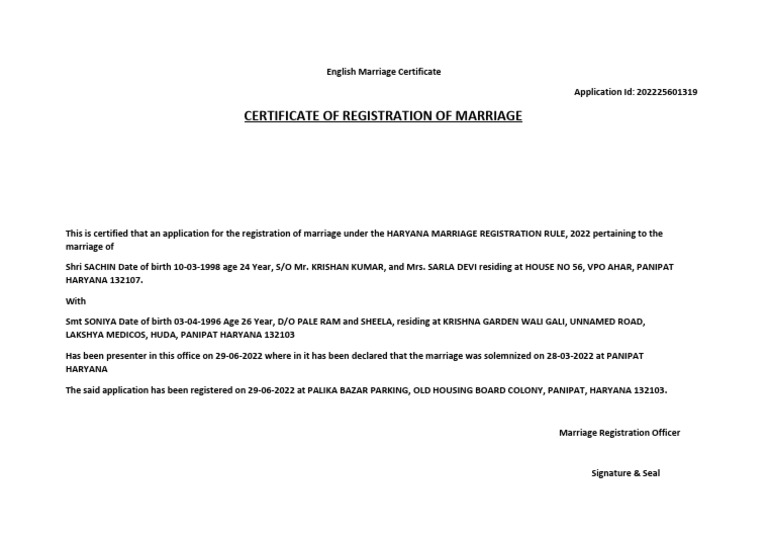 Marriage Certificate | PDF