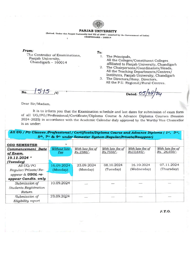 Examination Schedule For M.A. 1st & 3rd Semester 2024-25 | PDF