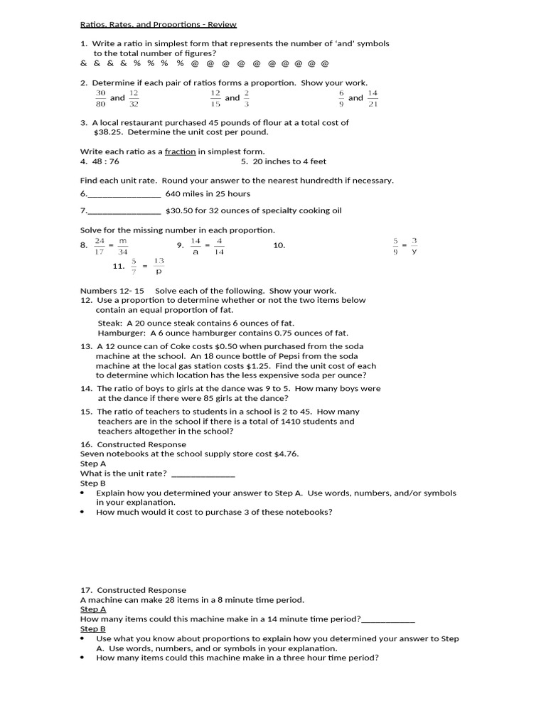 Review of Ratios Rates and Proportions 1 | PDF