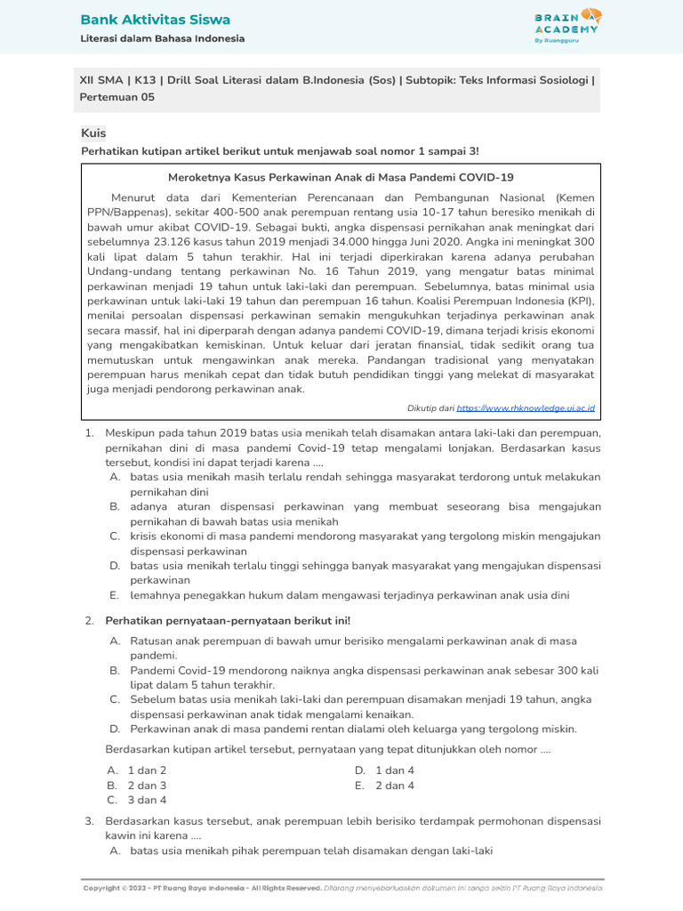 12KR13LBS9201BS - V1 - Pertemuan 05 - Drill Soal Literasi Dalam B.indonesia (Sos) | PDF