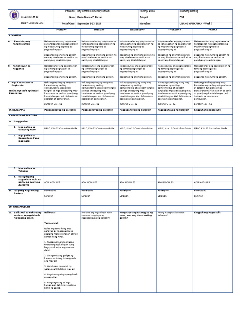 DLL WEEK 7 ESP | PDF